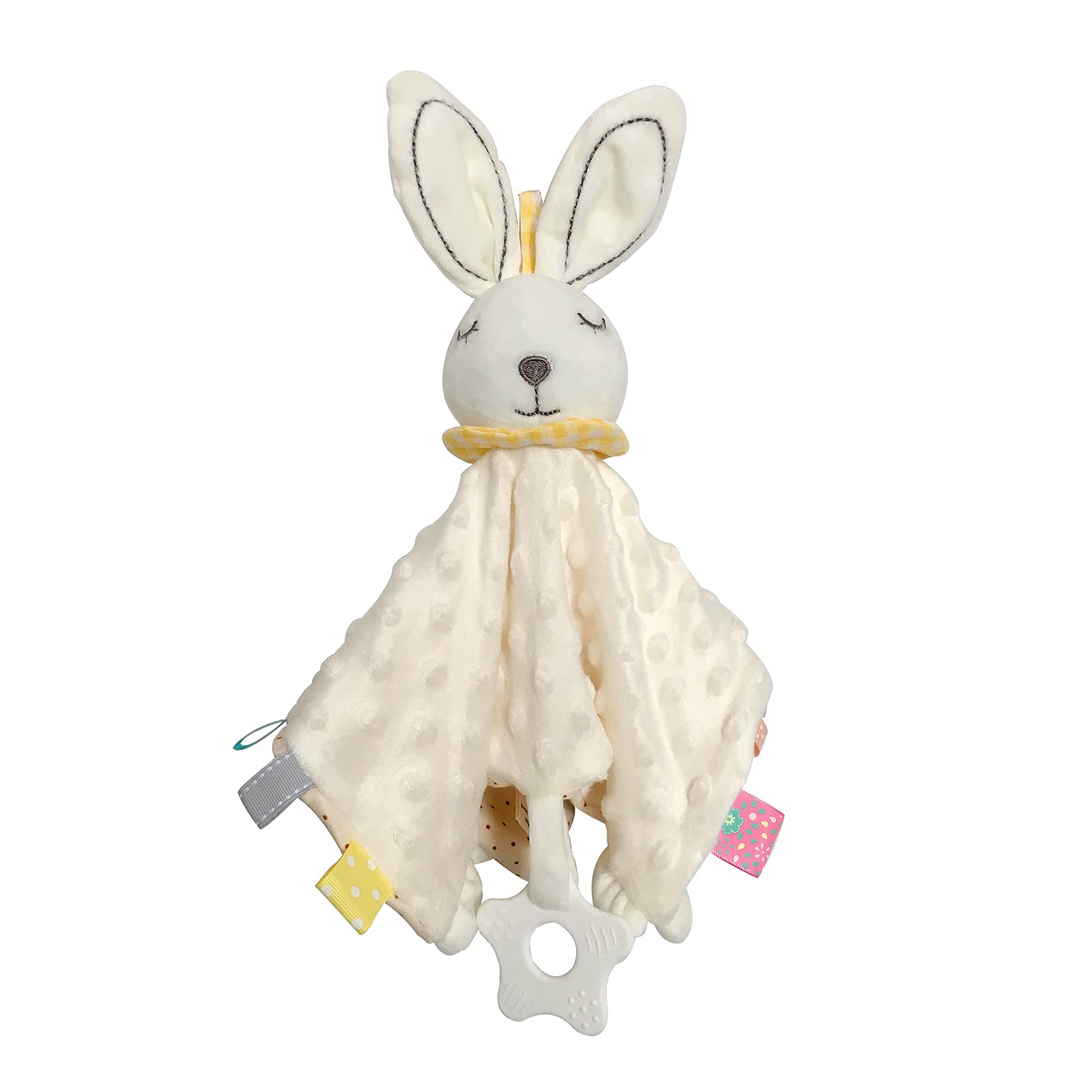 Lovey Bunny Security Blanket for Baby Girls Boys Soft Plush Stuffed Animal Blanket with Crinkle in Ear Infant Tags Security Blanket Taggy Rattle Toys Soothing Sensory Teether Toy Great Shower Gift