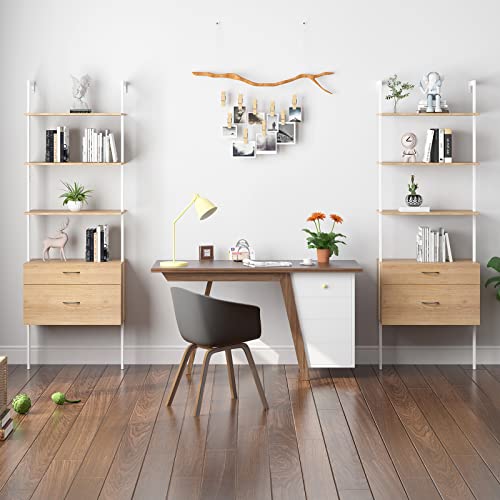 CECER Bookshelf with Wood Drawers and Matte Steel Frame for Small Places Bedroom Office Apartment
