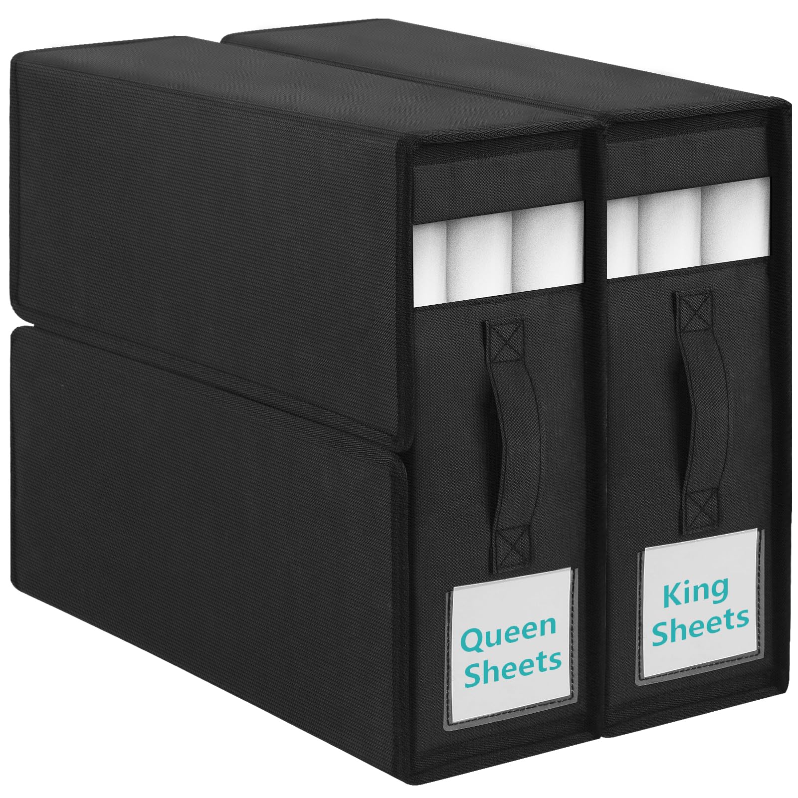 joibabe Bed Sheet Organizer and Storage, Bed Sheet Folder Organizer (Queen and King Size), 600D Oxford Cloth Storage Box for Bed Sheets, Duvet and Pillowcases (BLACK, 2PACK)