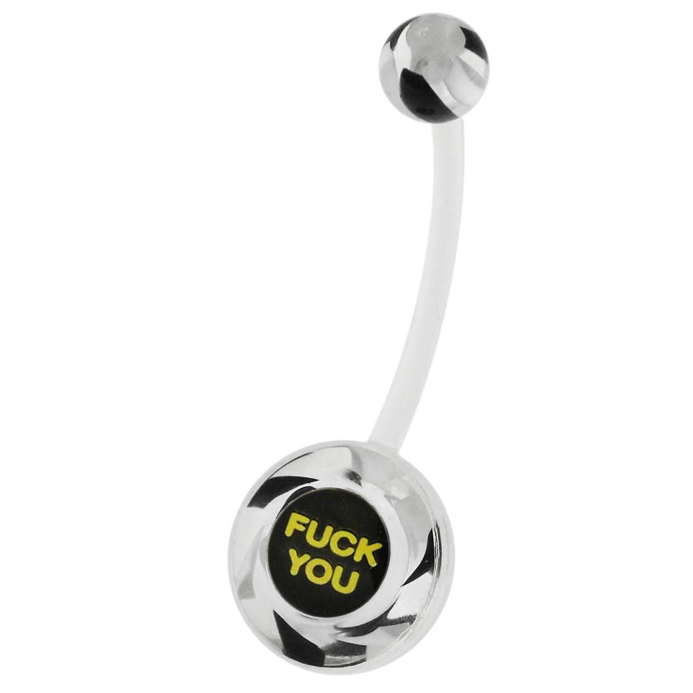 AtoZ Piercing F Word Logo Design on Marble Ball Clear Bio Flexible Pregnancy Belly Button Ring