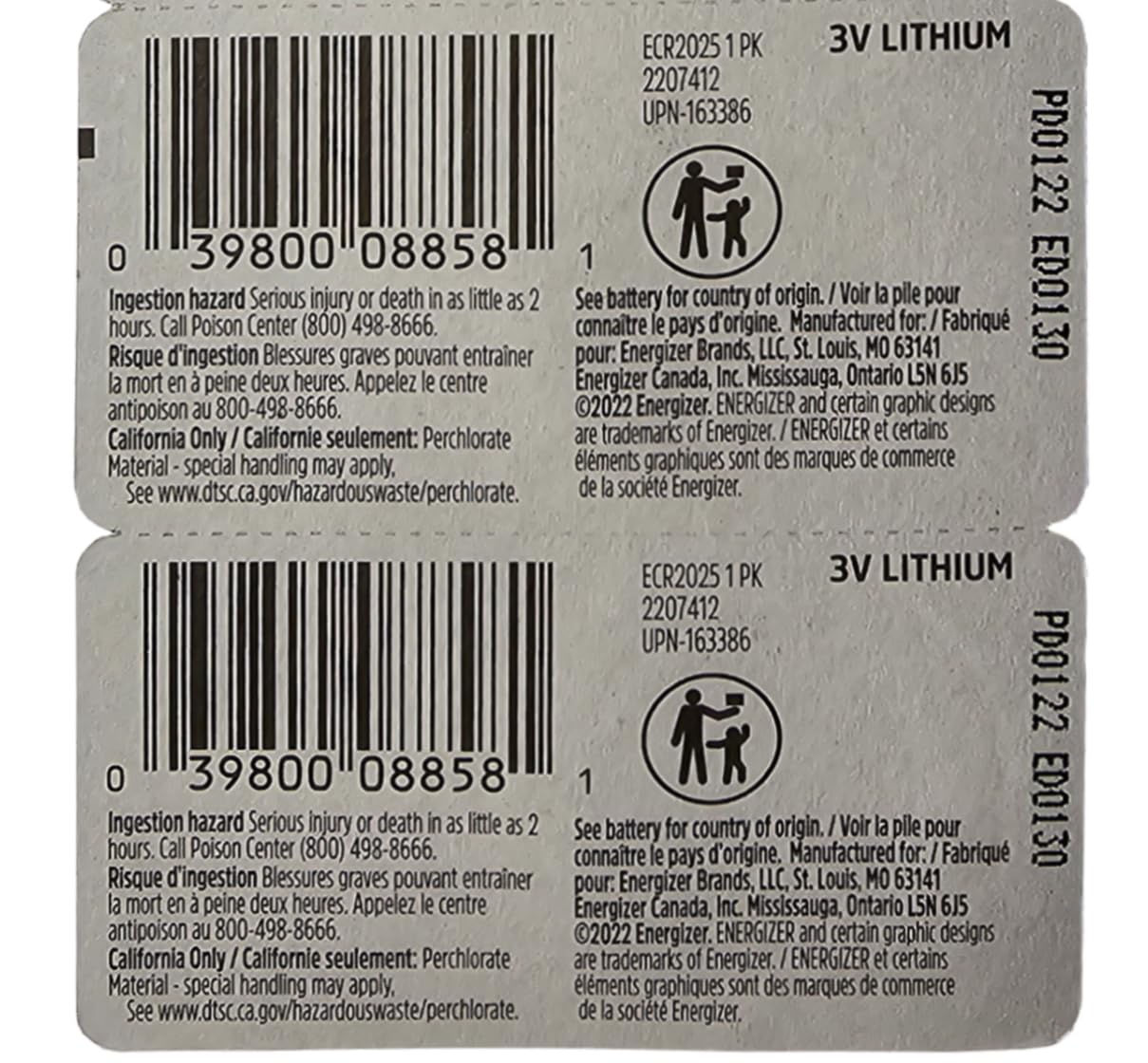 Energizer CR2025 Lithium Battery Pack Of 2