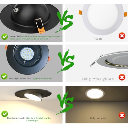 bulbeats 12Pack ๐ ๐ฒ๐๐ฎ๐น 6 Inch Gimbal LED Recessed Lighting, Recessed Lighting 6 inch 12W 1200LM Super Bright Angled Recessed Lighting 3000K/4000K/5000K Directional Downight
