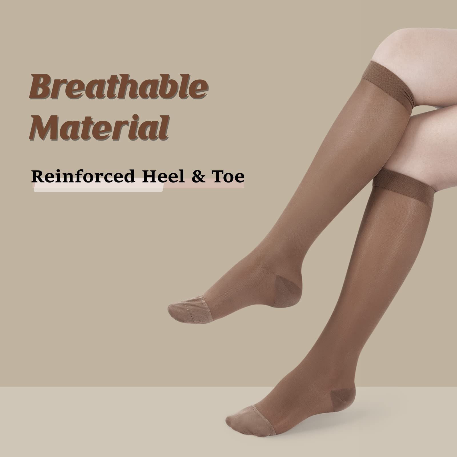 Athbavib Sheer Compression Stockings for Women, 15-20 mmHg Closed Toe Knee High Compression Socks for Swelling, Soreness