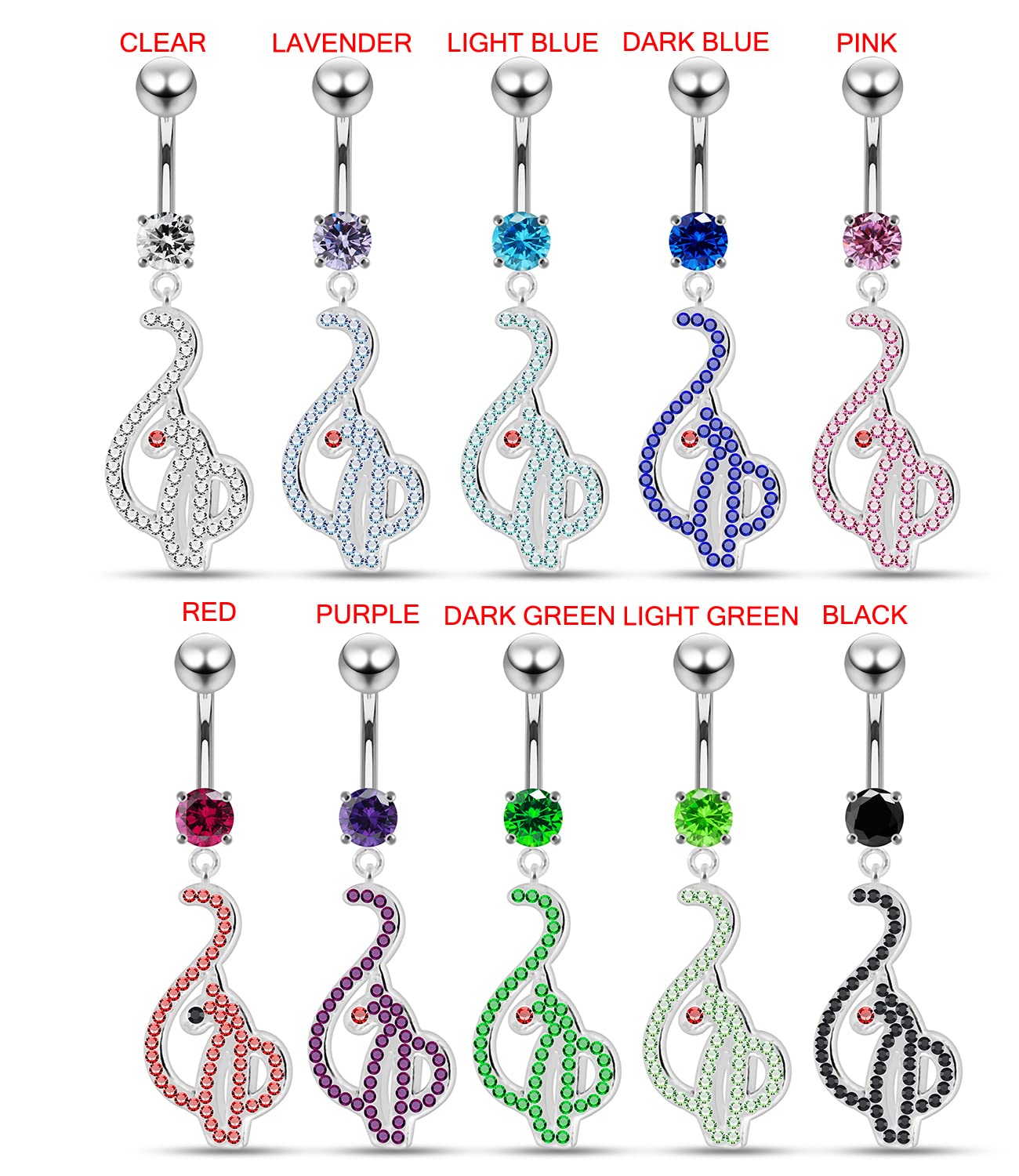 AtoZ Piercing Pink Crystal Stone Fancy Baby Phat Dangling 925 Sterling Silver with Stainless Steel Belly Button Rings