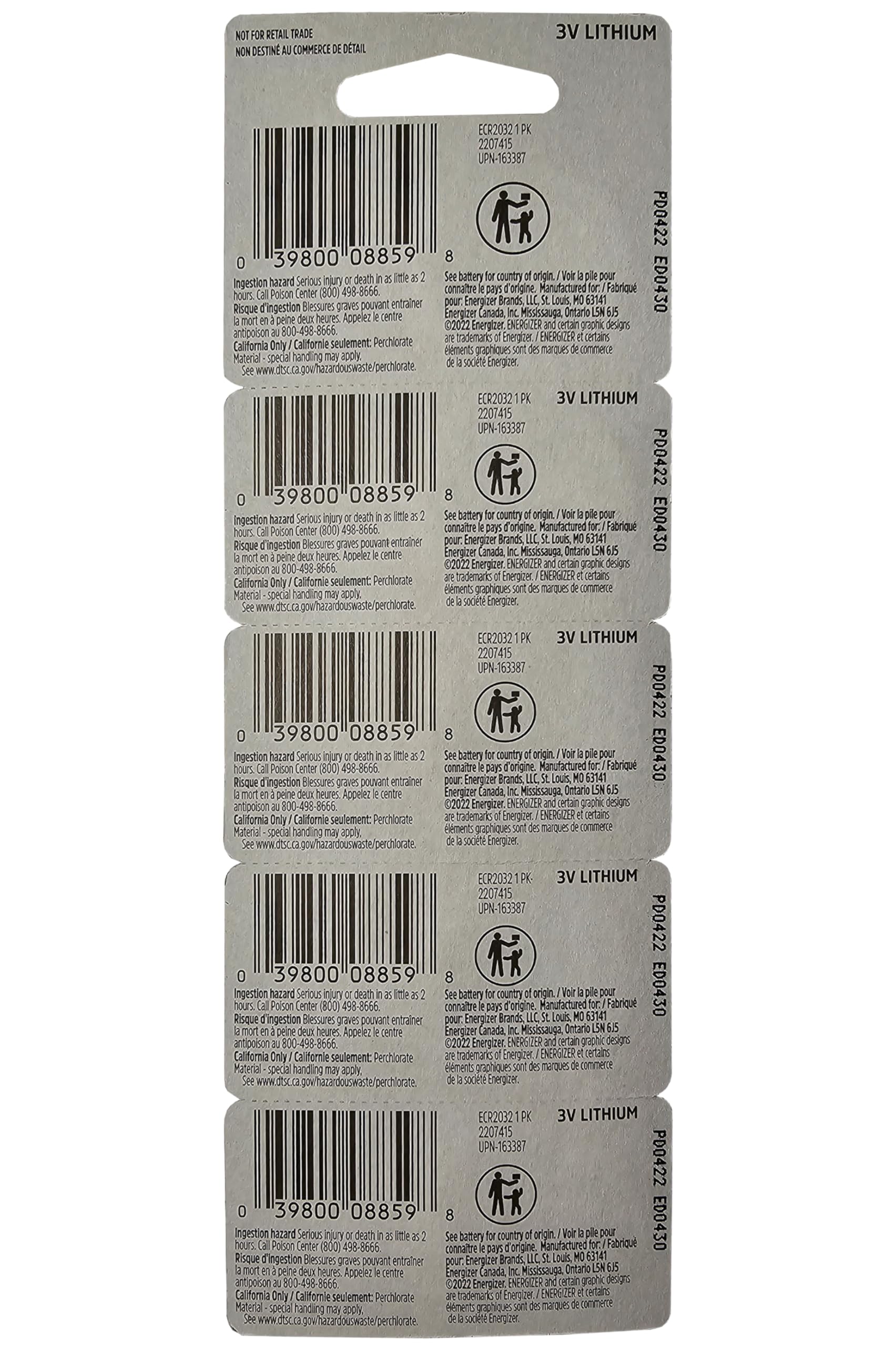 Energizer CR2032 Replacement Batteries for Cayeye, Sigma, Knog, Planet Bike & Many Others, Card of 5