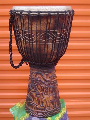 Extra Large 26" Tall ELEPHANTS M4 Djembe Deep Carved Hand Drum