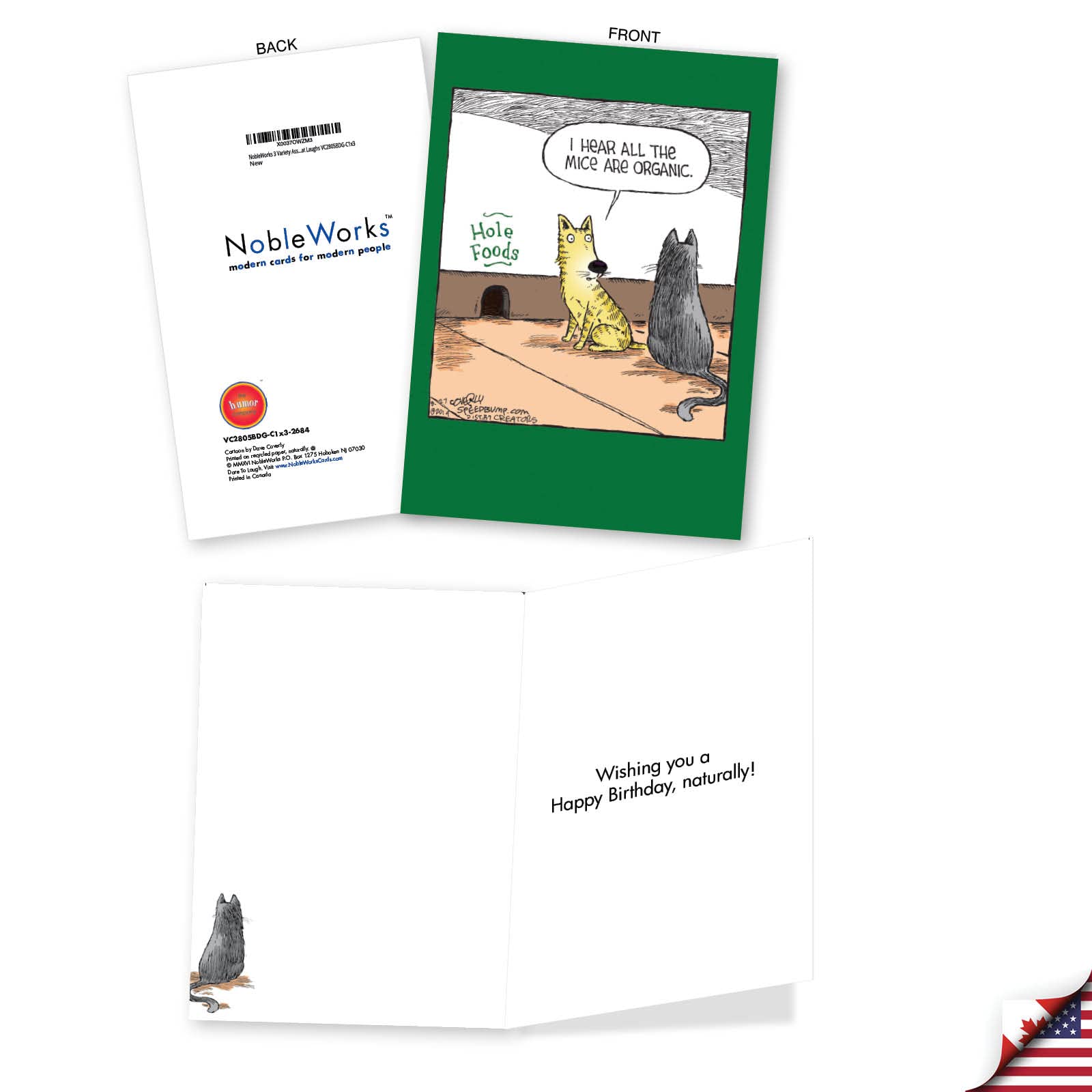 NobleWorks Assorted 3 Pack of Cats Humor Birthday Cartoons Greeting Cards with Envelopes (3 Designs, 1 Each) Cat Laughs VC2805BDG-C1x3
