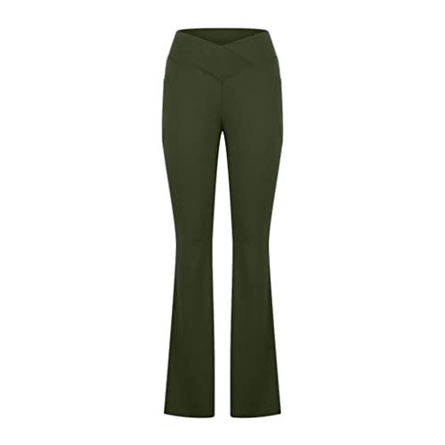 Ceboyel Women Bootcut Yoga Pants Flare V Crossover Workout Leggings High Waisted Active Sweatpants Joggers Pants with Pockets Army Green