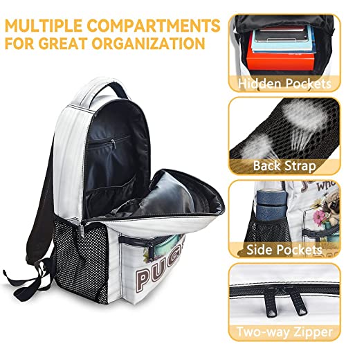 COOPASIA Cute Pug Backpack with Lunch Box and Pencil Case, 16 Inch Dog Theme Bookbag with Adjustable Straps, Durable, Lightweight, Large Capacity, School Backpack for Kids Girls Boys