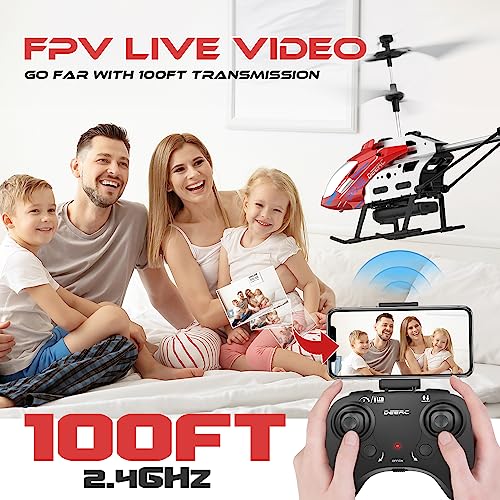 DEERC Remote Control Helicopter W/ 1080P HD Camera, RC Helicopters W/FPV Live Video, LED Lights, Altitude Hold, Gyroscope, 2.4GHz Toy for Boys Girls
