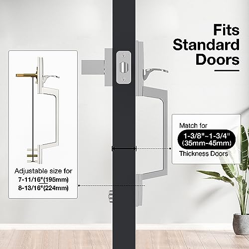 Brightify Front Door Handle, Modern Exterior Door Handle with Passage Door Lever, Front Entry Door Handle No Lock, Reversible for Left & Right Handed Door, Lower Half Grip - Satin Nickel Finish
