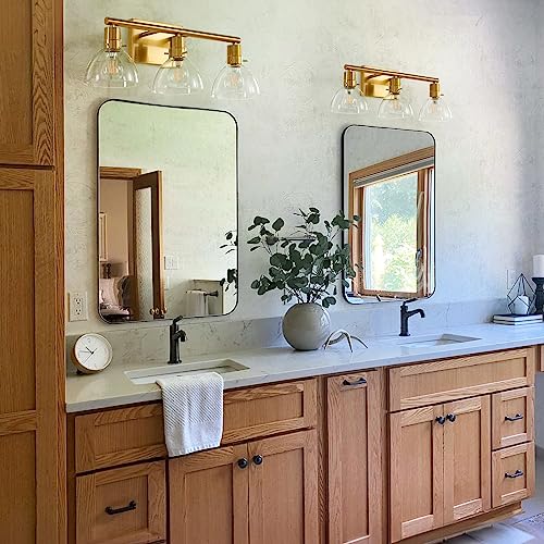 CCYCOL Gold Bathroom Light Fixtures - 3-Light Modern Bathroom Vanity Light Over Mirror with Clear Glass Shade, 22.4 Inch Bath Wall Sconce Lighting Brushed Gold Vanity Lights for Bathroom, Dressing