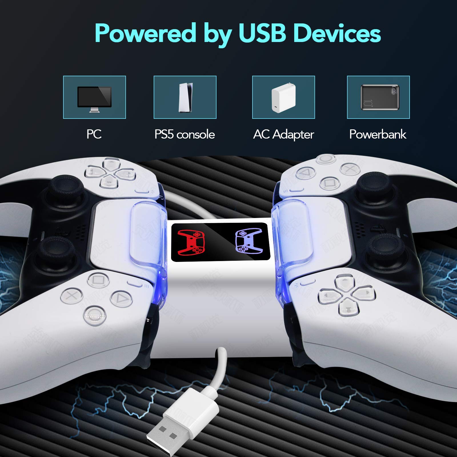 ASRANT Asrant 2021 Newest Ps5 Controller Charger Station, Dual Sense Ps5 Charging Dock with LED Indicator for Sony Dual Playstation 5 Controller, Safety Chip Protection, Dual USB Type C Fast Charging