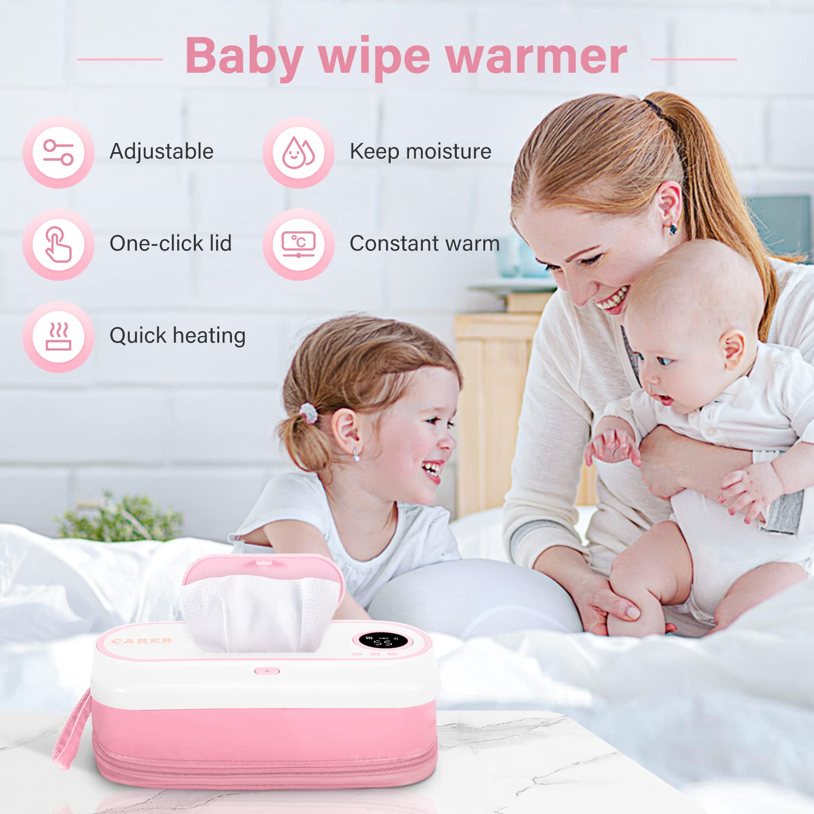 Baby Wipe Warmer USB Infant Wet Wipes Dispenser Portable Diaper Wipe Warmer with Temperature Heating Control, Large Capacity, Evenly Overall Heating Adjustable LED Display Wipe Heating Box