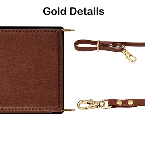 DEFBSC Compatible with Samsung Galaxy S22 Plus Case, Crossbody Wallet Case, Adjustable Detachable Lanyard Neck Strap with Kickstand Leather Card Holder Protective Cover-Brown