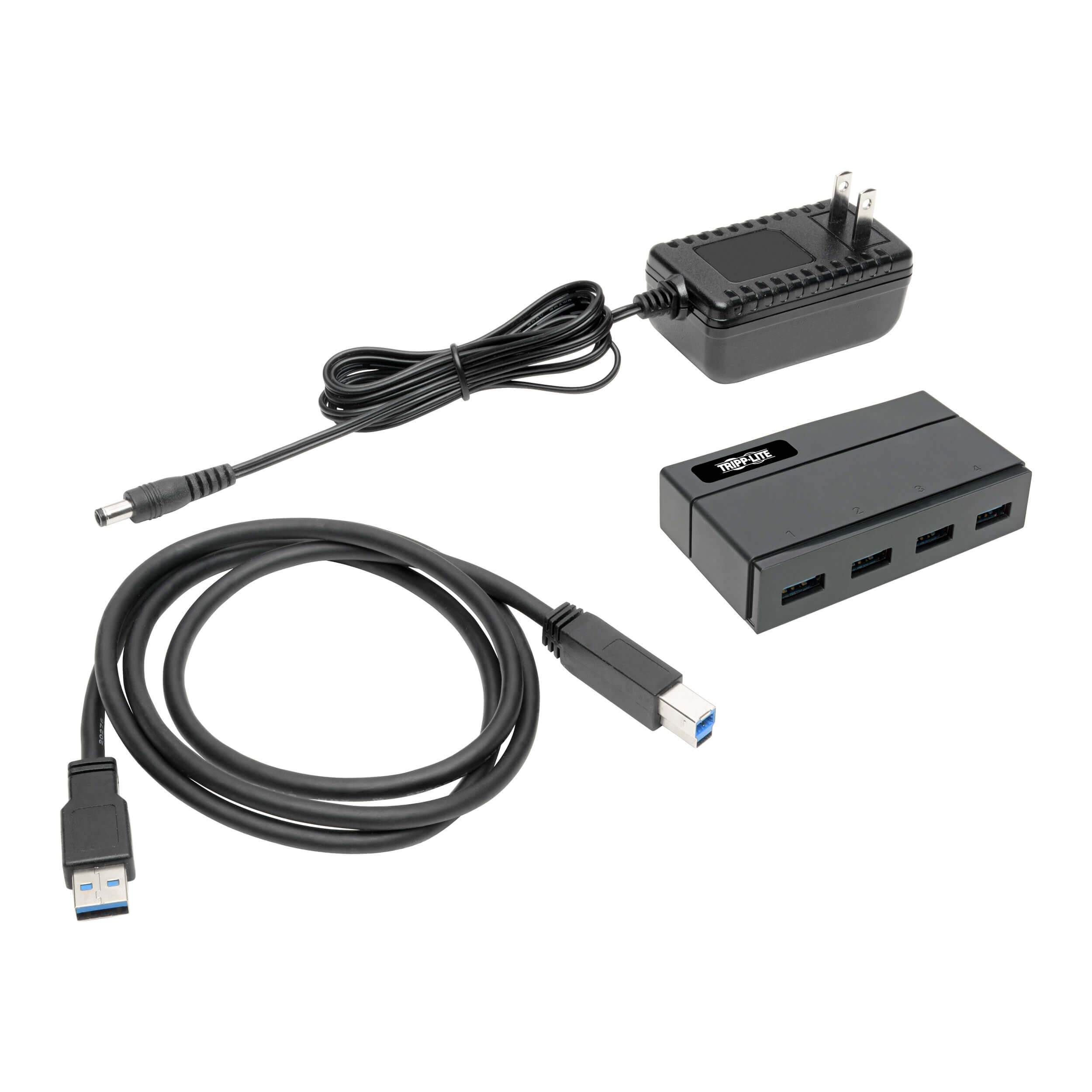 Tripp Lite 4 Port Powered USB Hub, USB 3.0 Hub, USB-A Ports, 2.4A, Black (U360-004-2F)