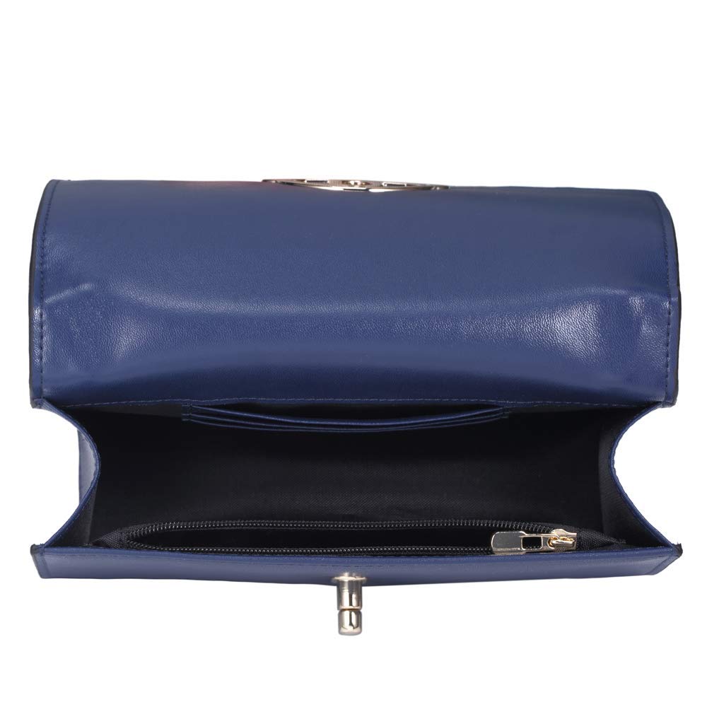 FT FUNTOR Leather Crossbody Bag for Women Shoulder Handbag Knob Lock with Chain (navy blue-A)