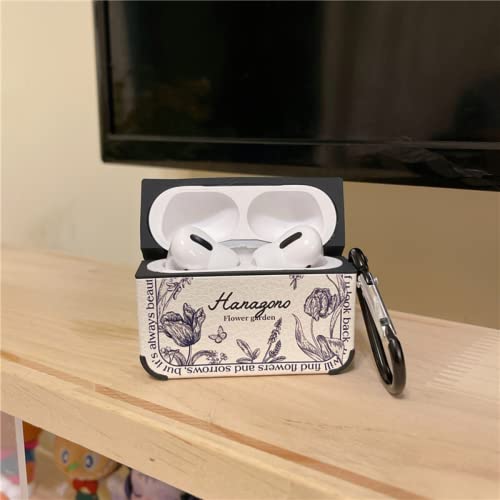 Case Cover Compatible with AirPods Pro 2 Stylish Floral AirPods Pro 2 Case for Women Girls Black Rose Patterns Protective Hard Case with Clip (White)