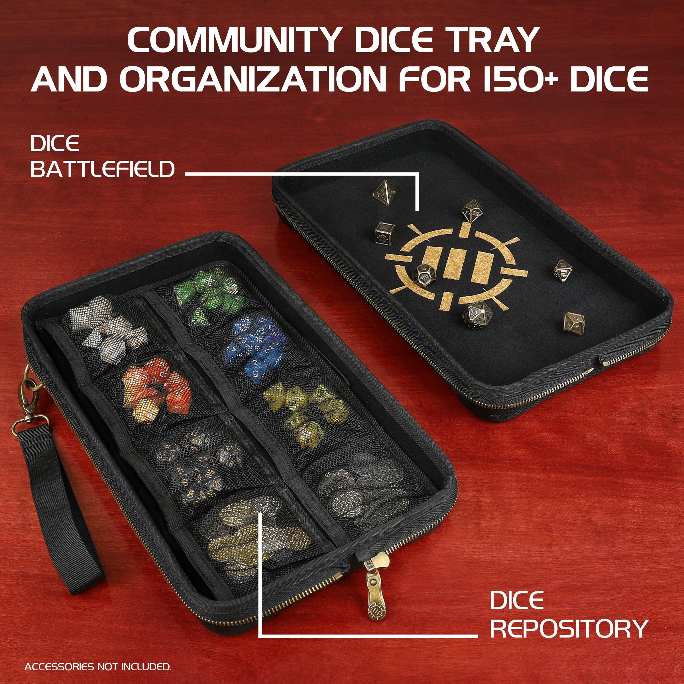 ENHANCE Tabletop Community DND Dice Case and Dice Rolling Tray - Dice Holder and Storage for up to 500 RPG Dice with Rugged Protective Design, Soft Interior, and Organizer Pockets (500 Dice Capacity)