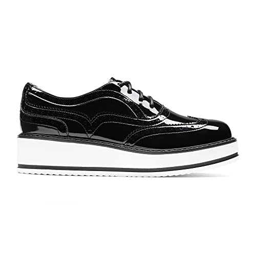 Bruno Marc Women's Platform Oxfords Lace-Up Wingtip Brogue Shoes Black, Size 8, SBOX2315W