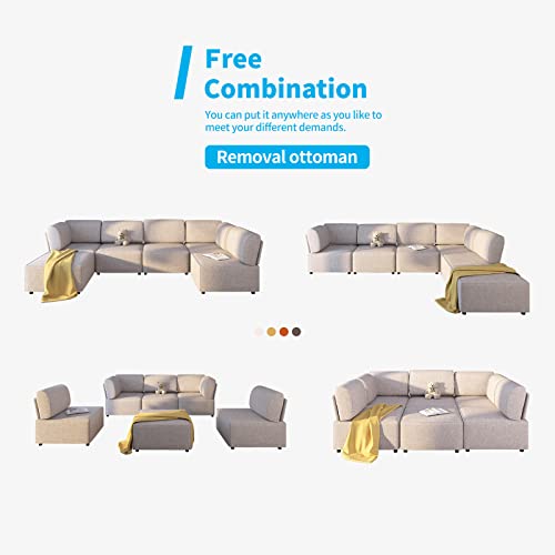 CECER U Shaped Modular Sectional Sofa, Convertible L Shaped Couch Sofa, Queen Sleeper Sofa, Variable Modular Oversized Couches for Living Room, (Beige)