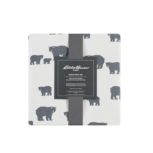 Eddie Bauer - Queen Sheet Set, Warm Breathable Cotton Flannel Bedding with Deep Pockets, Brushed for Extra Softness, Cozy Home Decor, Oeko-Tex Certified (Bear Family, Queen)