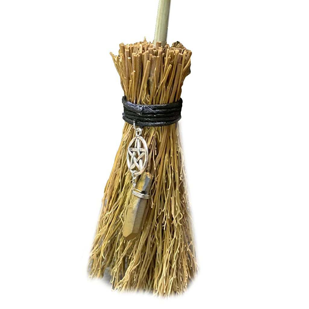 Broom Straw Witch Brooms With Hanging Crystal Pendant Decorations For Halloween Broom Accessories