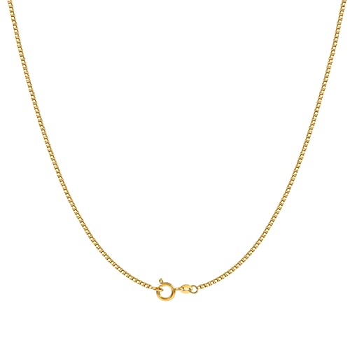CONRAN KREMIX Thin Gold Chain Necklace For Women Men 1.0mm Width Box Chain Necklace Stainless Steel 18K Real Gold Plated Necklace 16 Inch