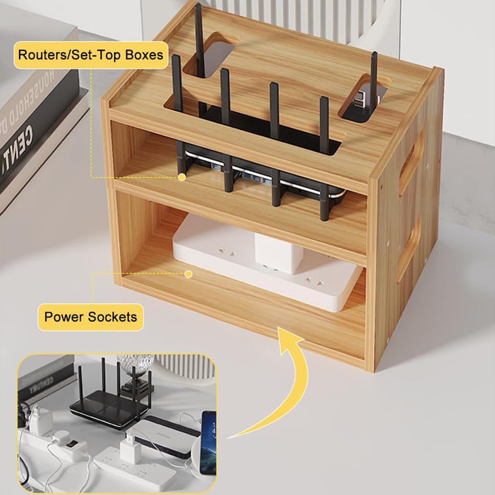 CHSSHCRZH Wall Mount WiFi Router Storage Box Router Shelf,PVC Cable Modem Management Box,Hider Cord Management Container Desk Bedroom Decorative,B,M