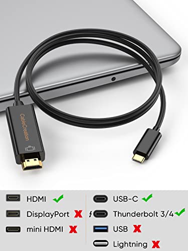 CableCreation USB C to HDMI Cable 3FT Male to Male, Thunderbolt 3/4 Compatible for Home Office, 4K@30Hz for MacBook Pro/Air/M1,iPad Pro - Black
