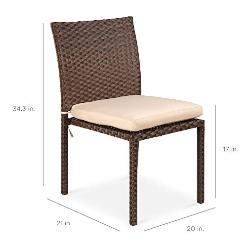 Best Choice Products Set of 4 Stackable Outdoor Patio Wicker Chairs w/Cushions, UV-Resistant Finish, and Steel Frame - Brown/Cream