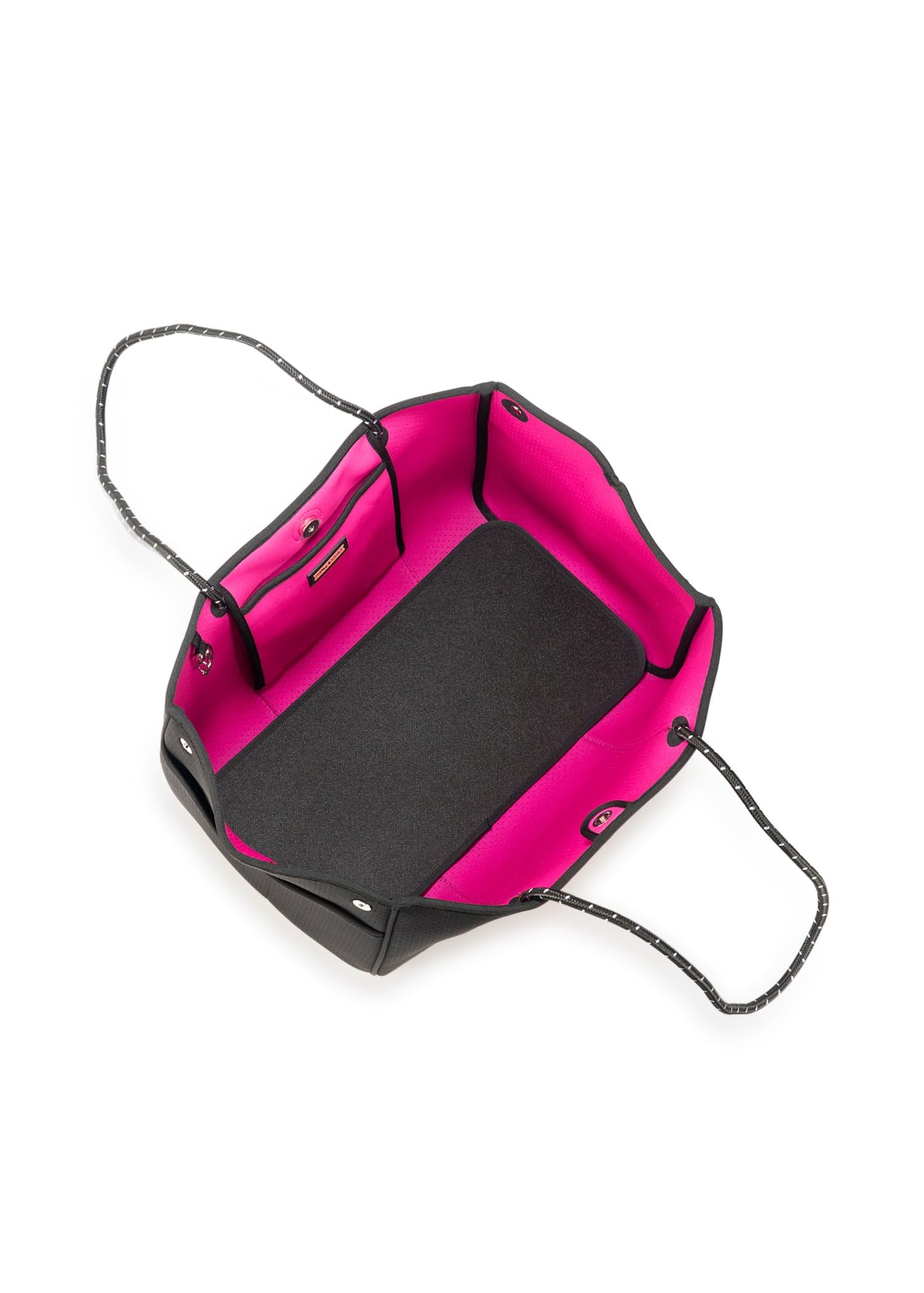 Haute Shore - Greyson Rave Neoprene Tote Bag w/Zipper Wristlet Inside, Black W/Hot Pink Orange
