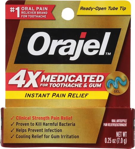 Orajel 4X for Toothache & Gum Pain Severe Gel Tube, No Color, 0.25 Ounce