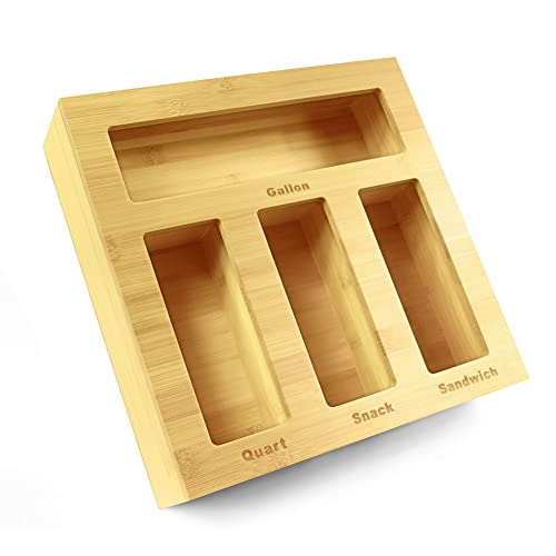 Bucantto Bamboo Food Storage Bag Organizer for Drawer, Compatible with Ziplock and Most Other Brands for Gallon, Quart, Sandwich & Snack Size Bags