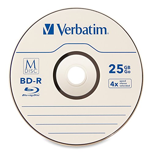 Verbatim M DISC BD-R 25GB 4X with Branded Surface Blank Blu-Ray Recordable Media – 25pk Spindle,Blue