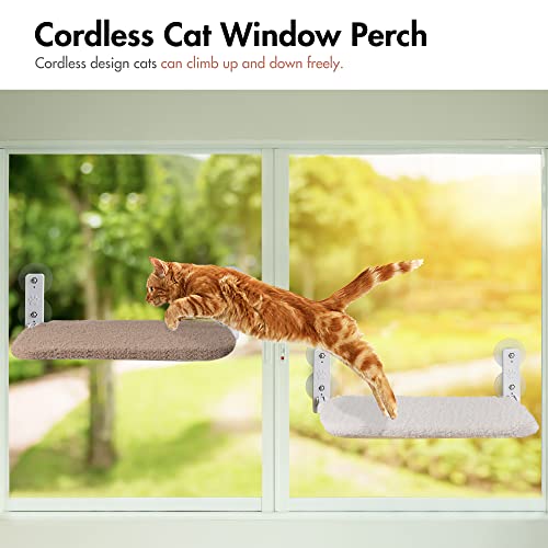 Cat Window Perch Durable Cat Hammock Seat for Indoor Cats Reversible Mat Use Year-Around Foldable Cat Bed Providing All-Around Sunbath Saving Space Washable Holds Up to 40 lbs (Plush Beige)
