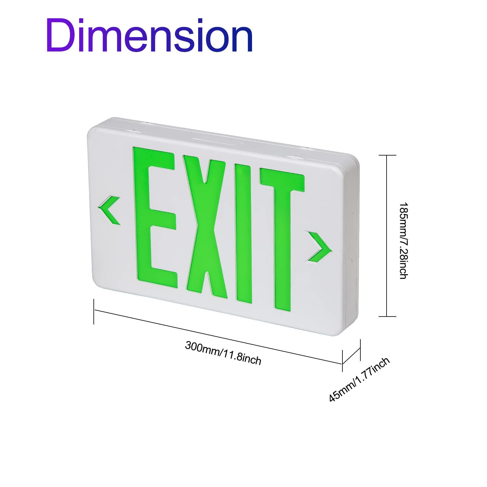CM MZY Exit Sign with Emergency Lights LED Exit Sign Light with Battery Backup,Green Letter Commercial Emergency Exit Sign Lights,AC 120-277V, UL Certified,1PCS