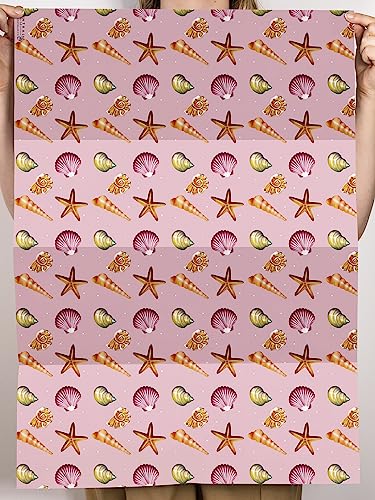CENTRAL 23 - Pink Wrapping Paper - Trendy Gift Wrap for Female - Shells and Starfish - Beach Theme - Hen Do Birthday - Recyclable