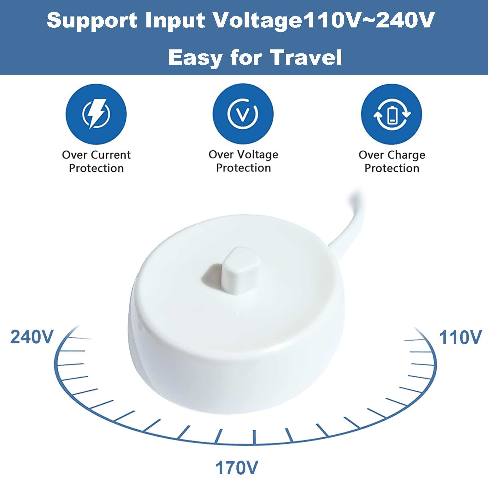 Toothbrush Charger for Oral-b Braun Electric Toothbrush,Inductive Replacement Charger Power Cord Fits Braun Oral-B Modle 3757, Portable Travel ABS Charging Base 110v-240v(US Plug)