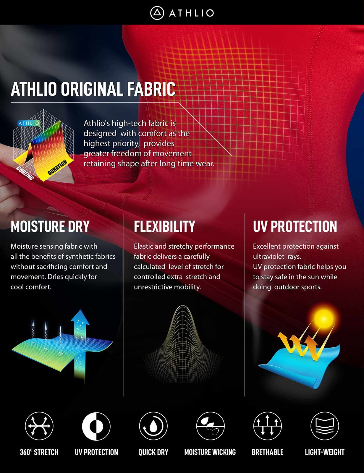 ATHLIO Women's Sports Compression Shirt, Cool Dry Fit Long Sleeve Workout Tops, Athletic Exercise Gym Yoga Shirts, 2pack Black/Red, Large