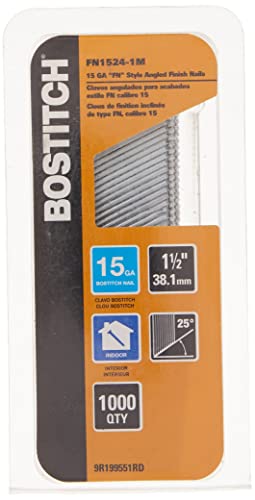 BOSTITCH Finish Nails, FN Style, Angled, 1-1/2-Inch, 15GA, 1000-Pack (FN1524-1M)