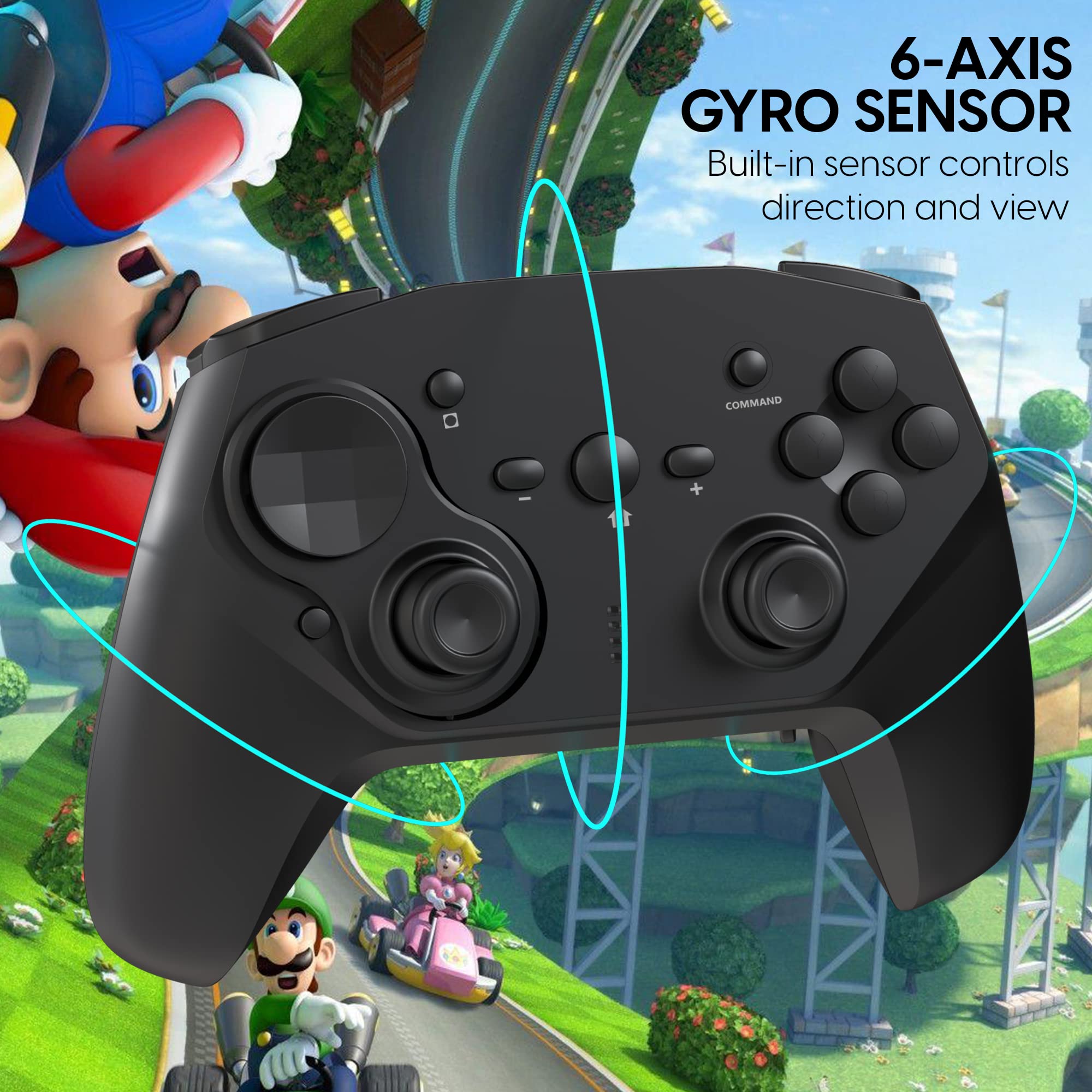TALK WORKS Bluetooth Game Controller for Nintendo Switch with Dual Motor Vibration, Turbo Function, 6-Axis Gyro Sensor - Customizable Joystick & D-Pad - Includes Premium EVA Case - Black