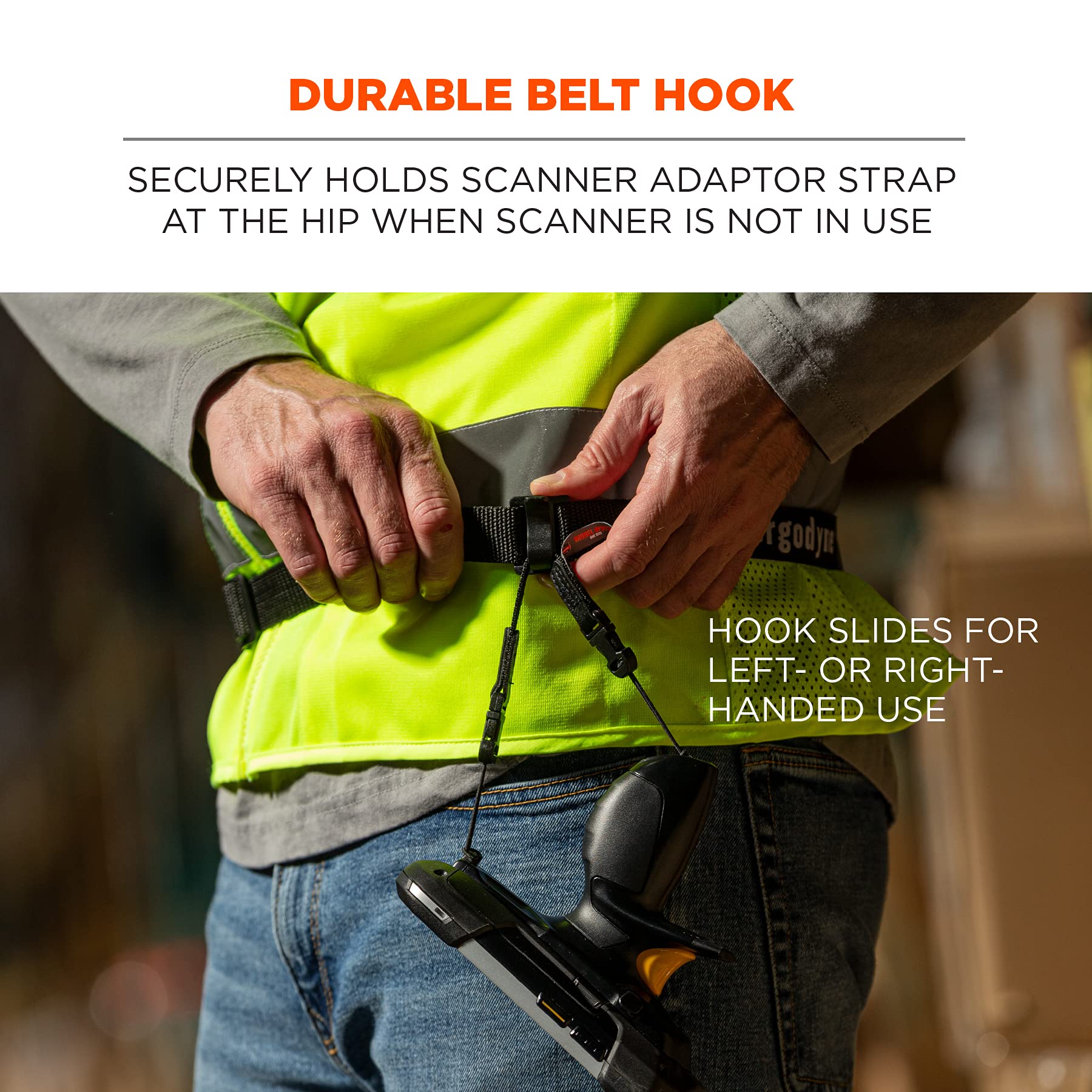 Ergodyne Squids 3135 Barcode Scanner Belt with Hook, Includes Carrying Strap for Bar Code Scanners, Black, Large
