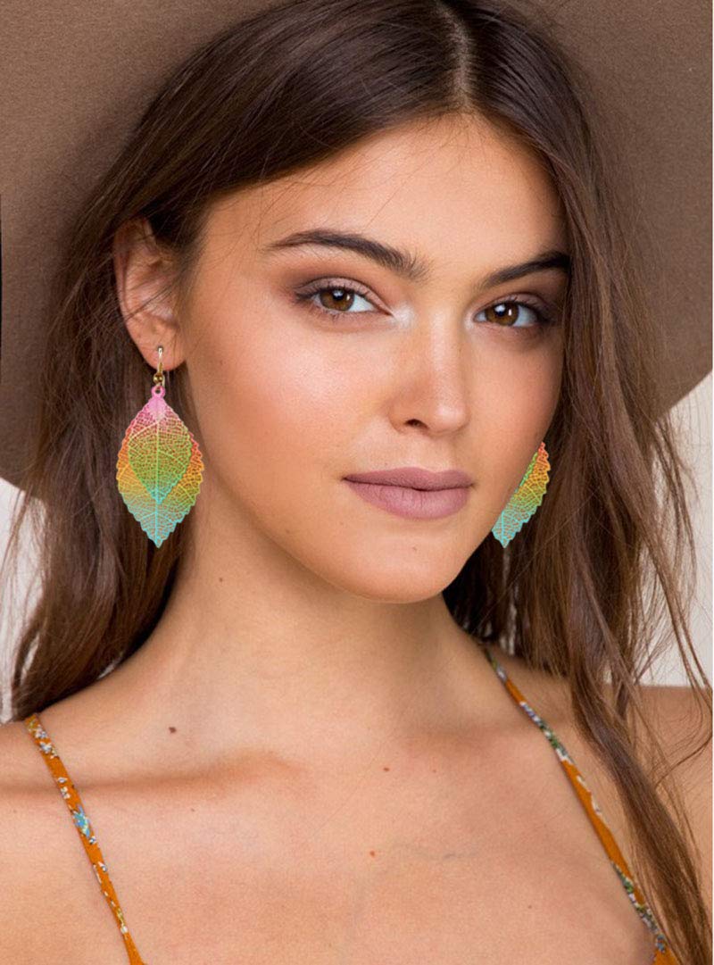 ATIMIGO 6 Pairs Metal Leaf Boho Dangle Earrings Colorful Pendant Drop Hook Statement Earrings Set for Women