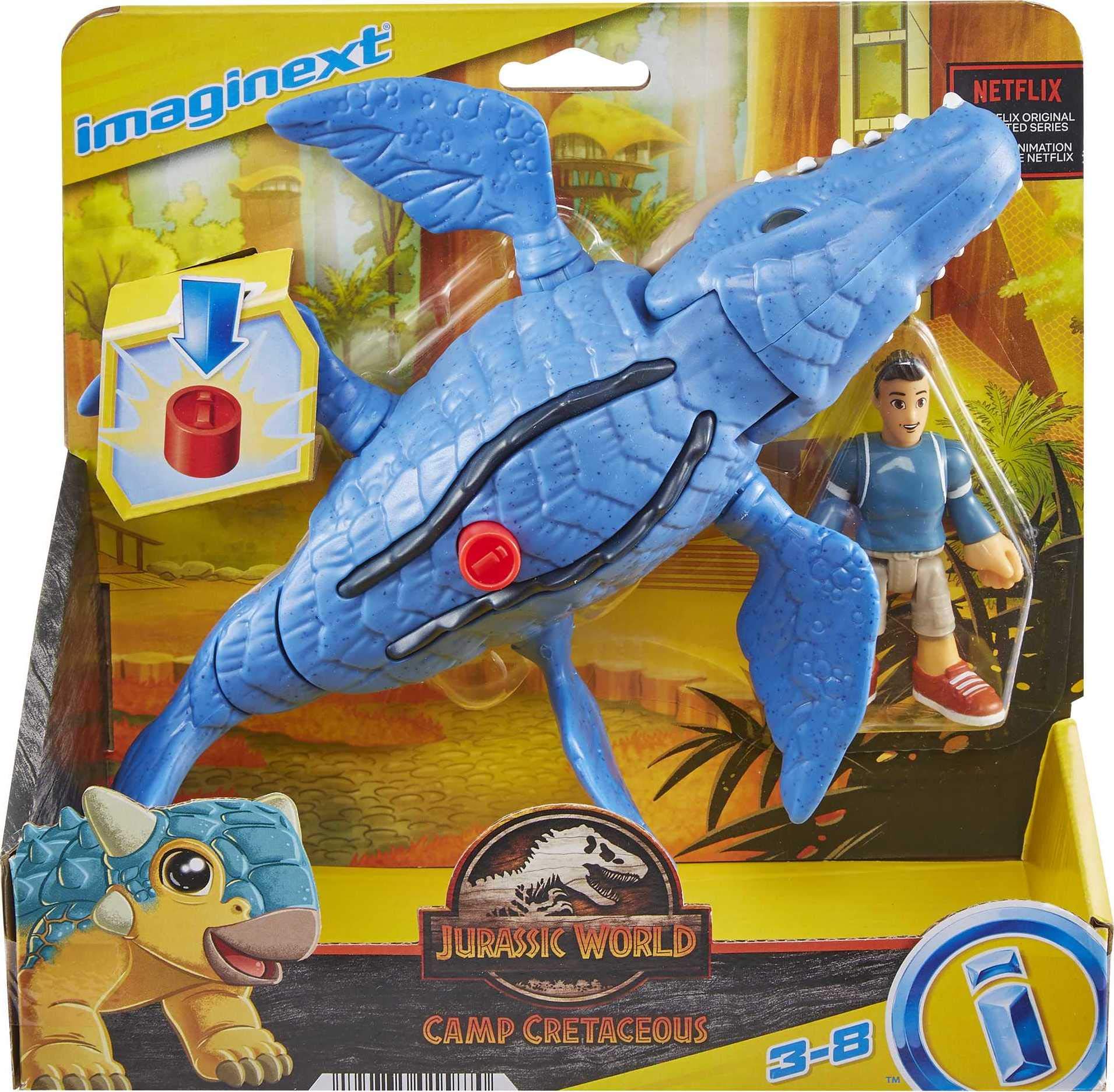 Fisher-Price Imaginext Jurassic World Dinosaur Toy Camp Cretaceous Mosasaurus & Kenji Figure Set for Pretend Play Kids Ages 3+ Years