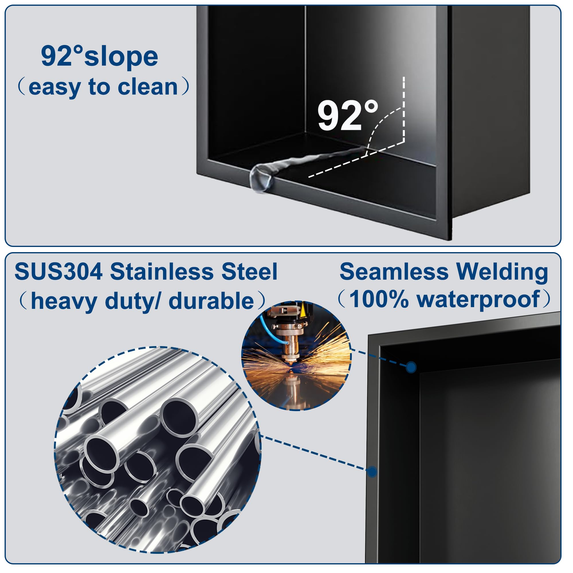 Neodrain No Tile Shower Niche, Stainless Steel Wall Niche 13.1"X25.1"(Inner Size 12"X24"), Two-Tier Bathroom Shelf, NO Tile Needed Recessed Niche Shower for Bathroom Storage, Matte Black