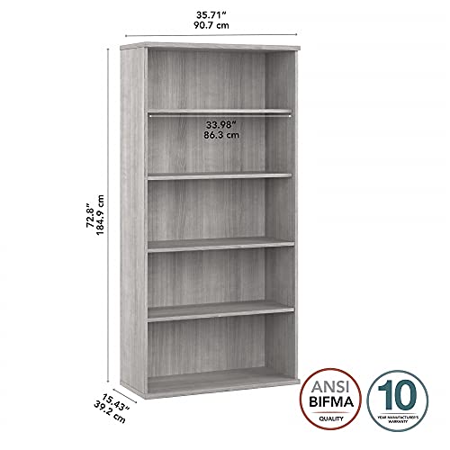 Bush Business Furniture Hybrid Tall 5 Shelf Bookcase in Platinum Gray