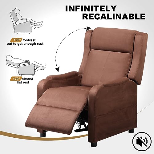 COMHOMA Recliner Chair for Living Room, Modern Fabric Adjustable Massage Recliner Chair, Single Sofa Seat with Upholstered Handrail Living Room Chair (Brown)