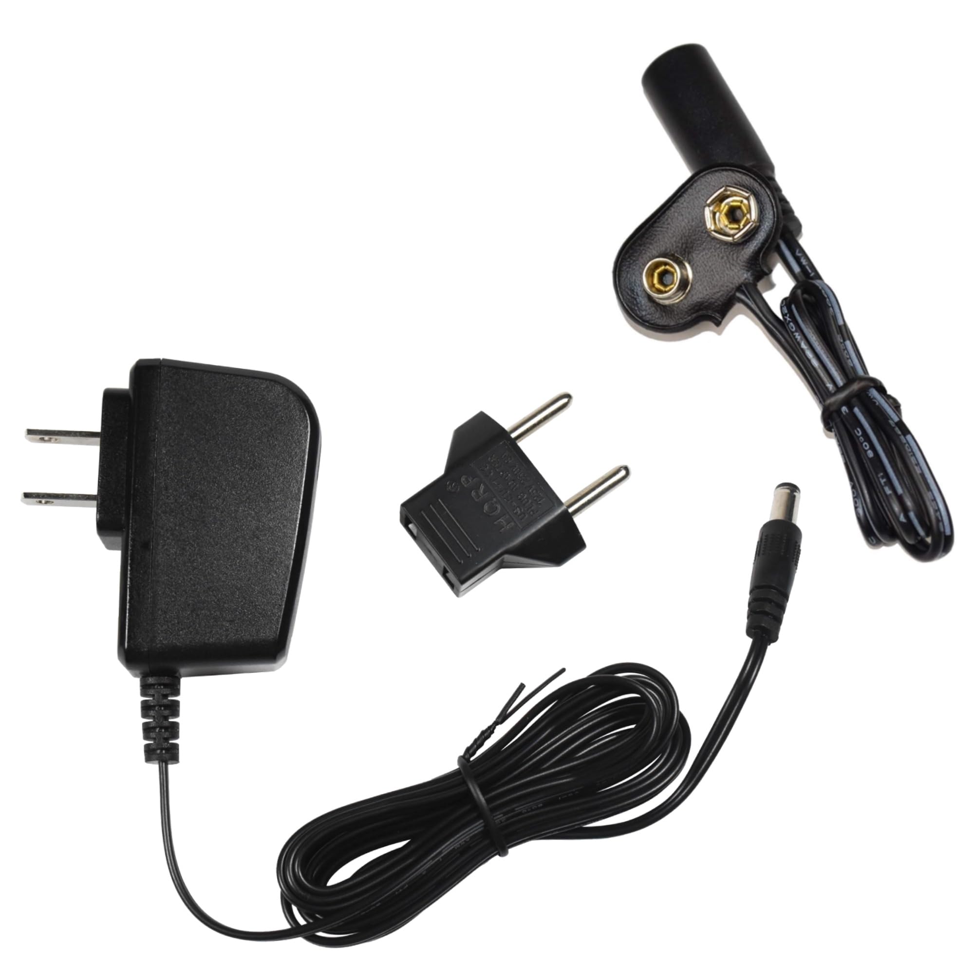 HQRP 9V Battery Snap Connector and AC Adapter Compatible with 9-Volt/Radio/Square / 6LR61 / 7.2H5 / 6KR61 / 6HR61 / PP3 / MN1604 Clip Holder Cable Power Supply Cord [UL Listed] + Euro Plug Adapter