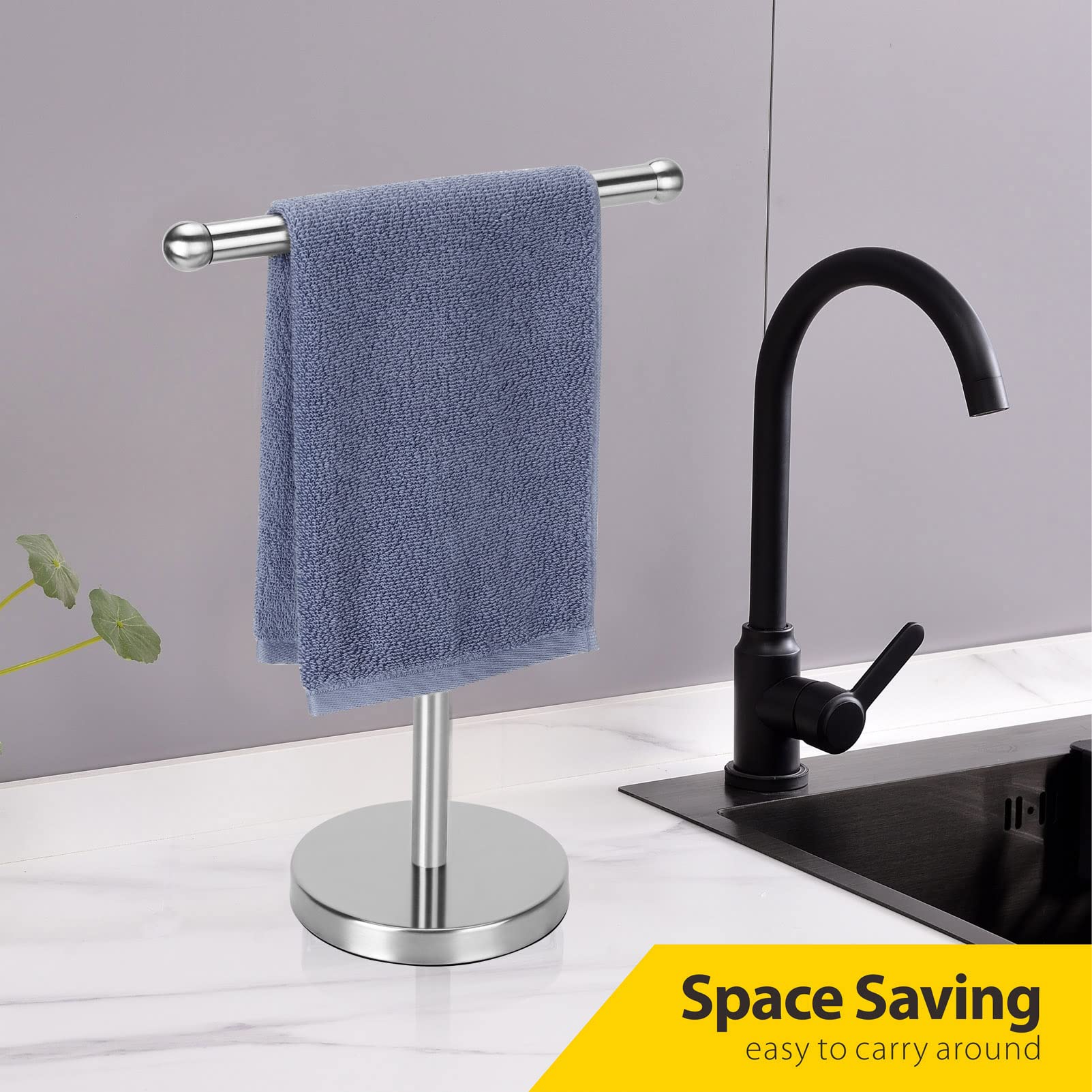 Hand Towel Holder, Hand Towel Rack Stand with Heavy Weighted Base, Countertop Hand Towel Holder Stand for Bathroom,SUS304 Stainless Steel (Silver-Brushed)